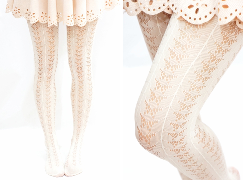 Lolita Butterfly Pattern Fishnet Tights -Creamy White on Luulla